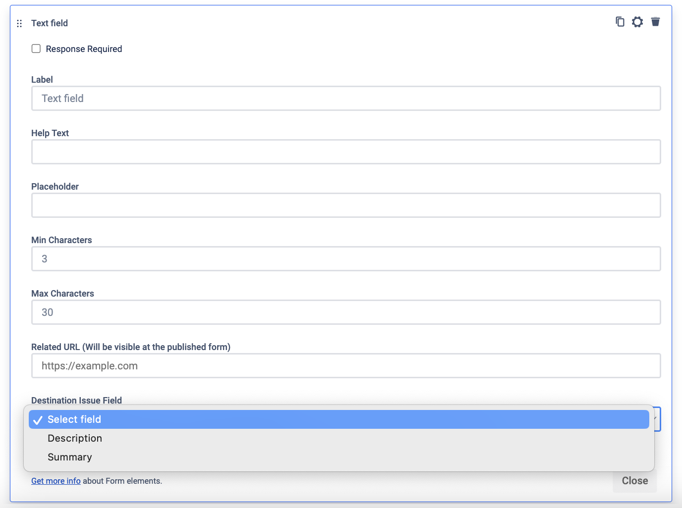Destination issue field